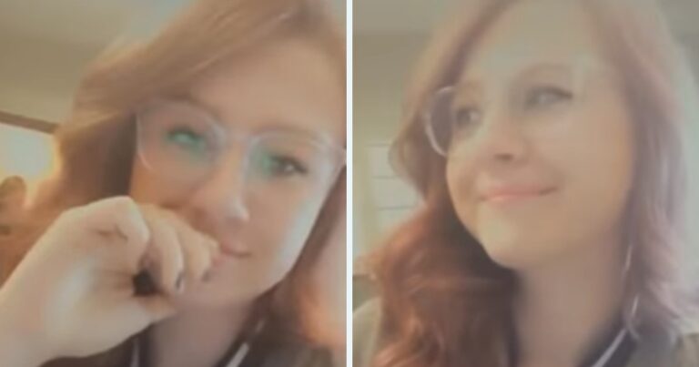 Hon tror att hon är ensam kvar på kontoret och släpper jordens brakare ...